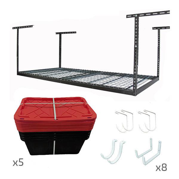 4' x 8' Overhead Garage Storage Bundle w/ 5 Bins (Red) – Grease Monkey ...