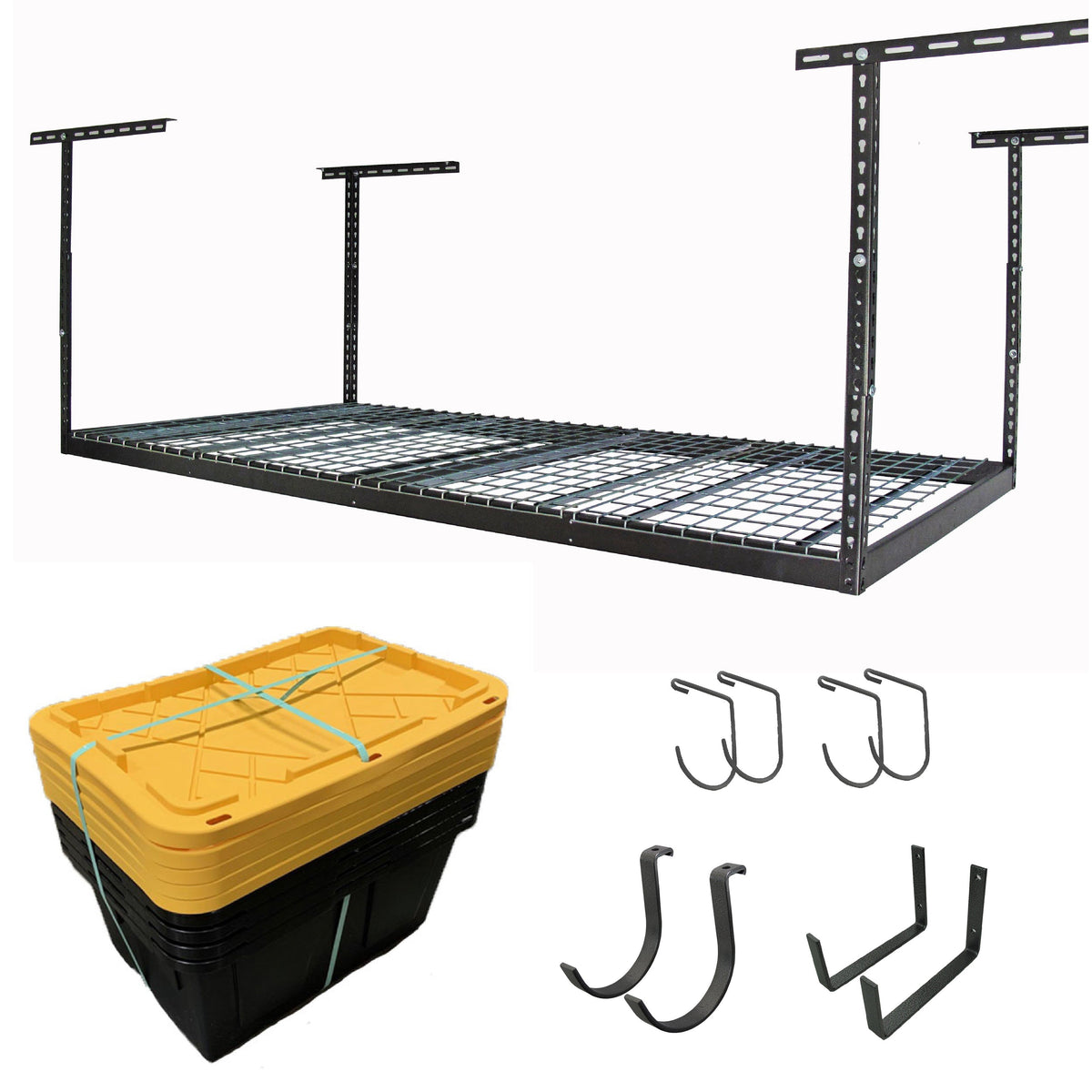 4' x 8' Overhead Garage Storage Bundle w/ 5 Bins (Yellow) – Grease ...