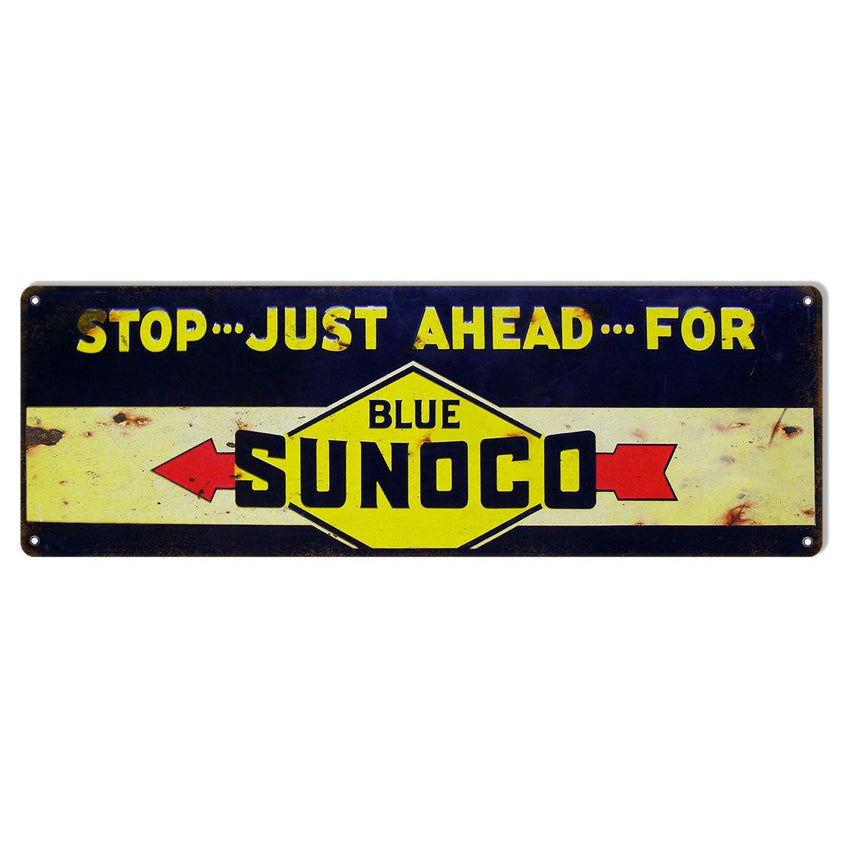 Aged Blue Sunoco Metal Sign – Grease Monkey Garage