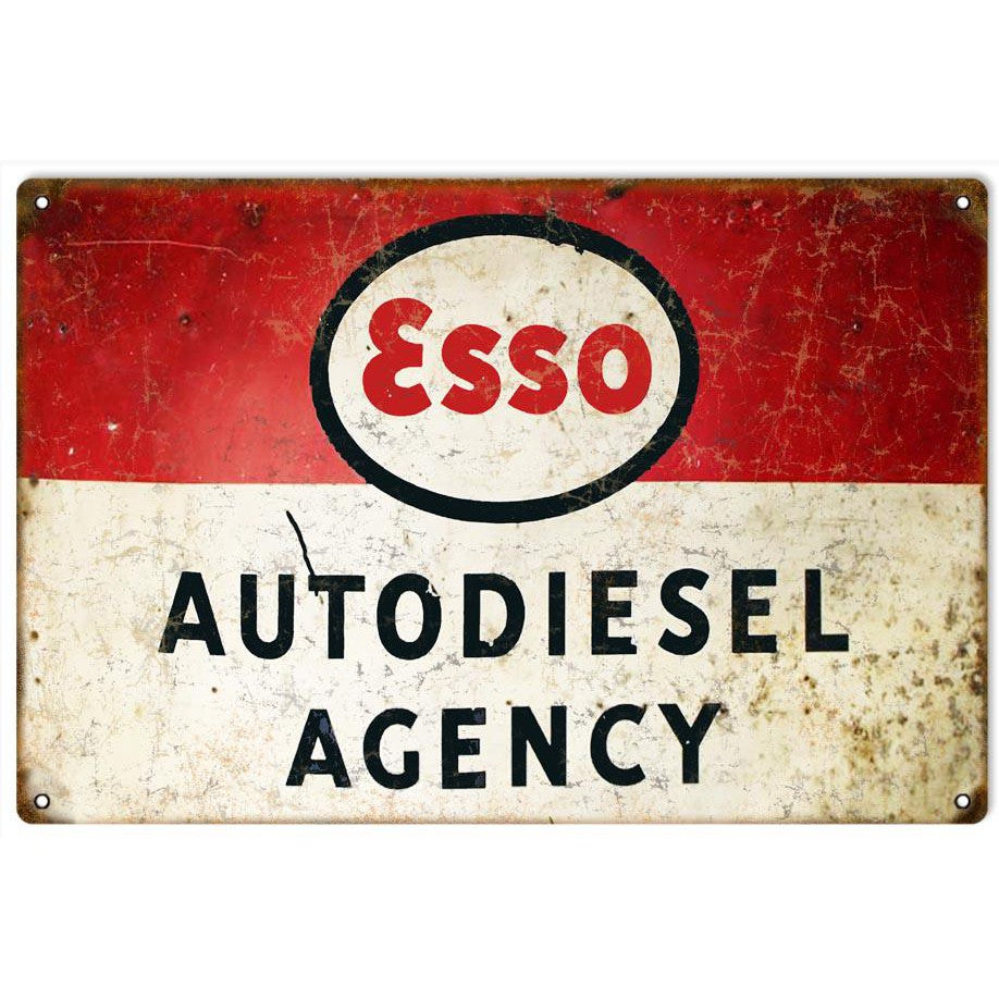 Aged Esso Auto Diesel Agency Metal Sign – Grease Monkey Garage