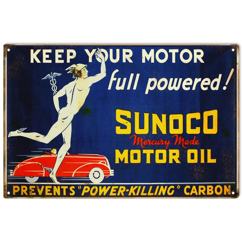 Aged Sunoco Motor Oil Metal Sign – Grease Monkey Garage