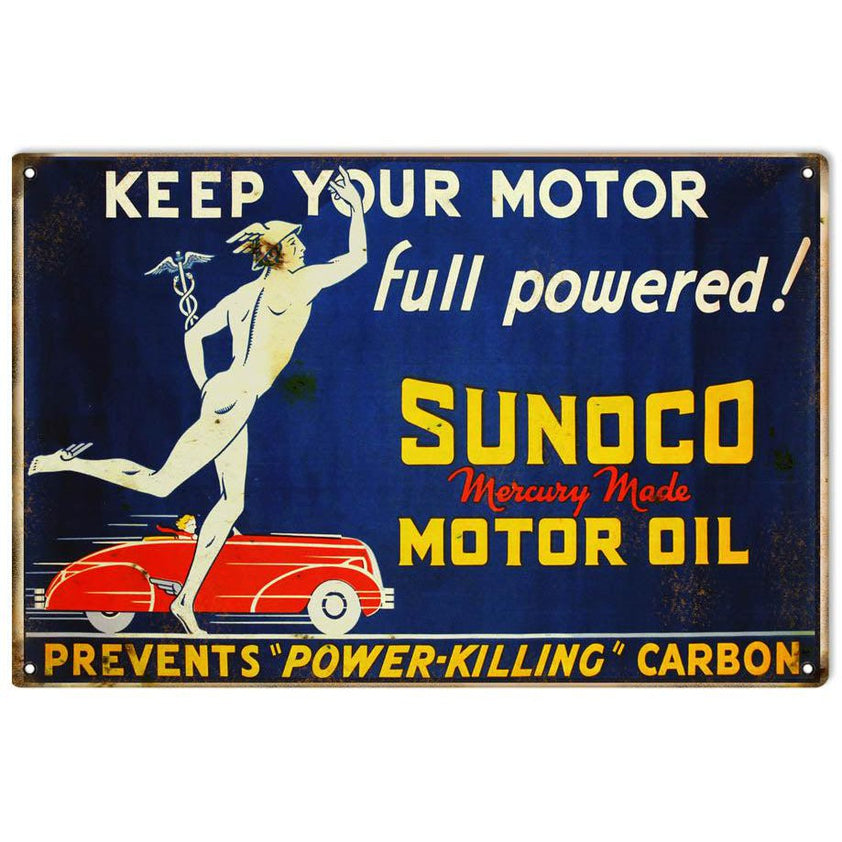Aged Sunoco Motor Oil Metal Sign – Grease Monkey Garage