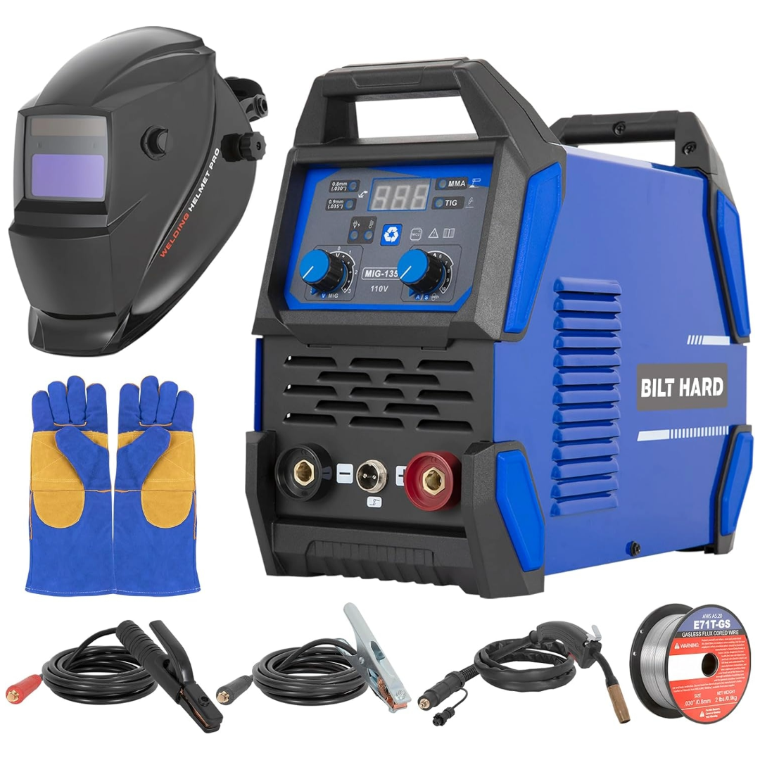 BILT HARD 110V MIG Welder, 135A Flux Core MIG/Lift TIG/Stick 3-in-1 We ...