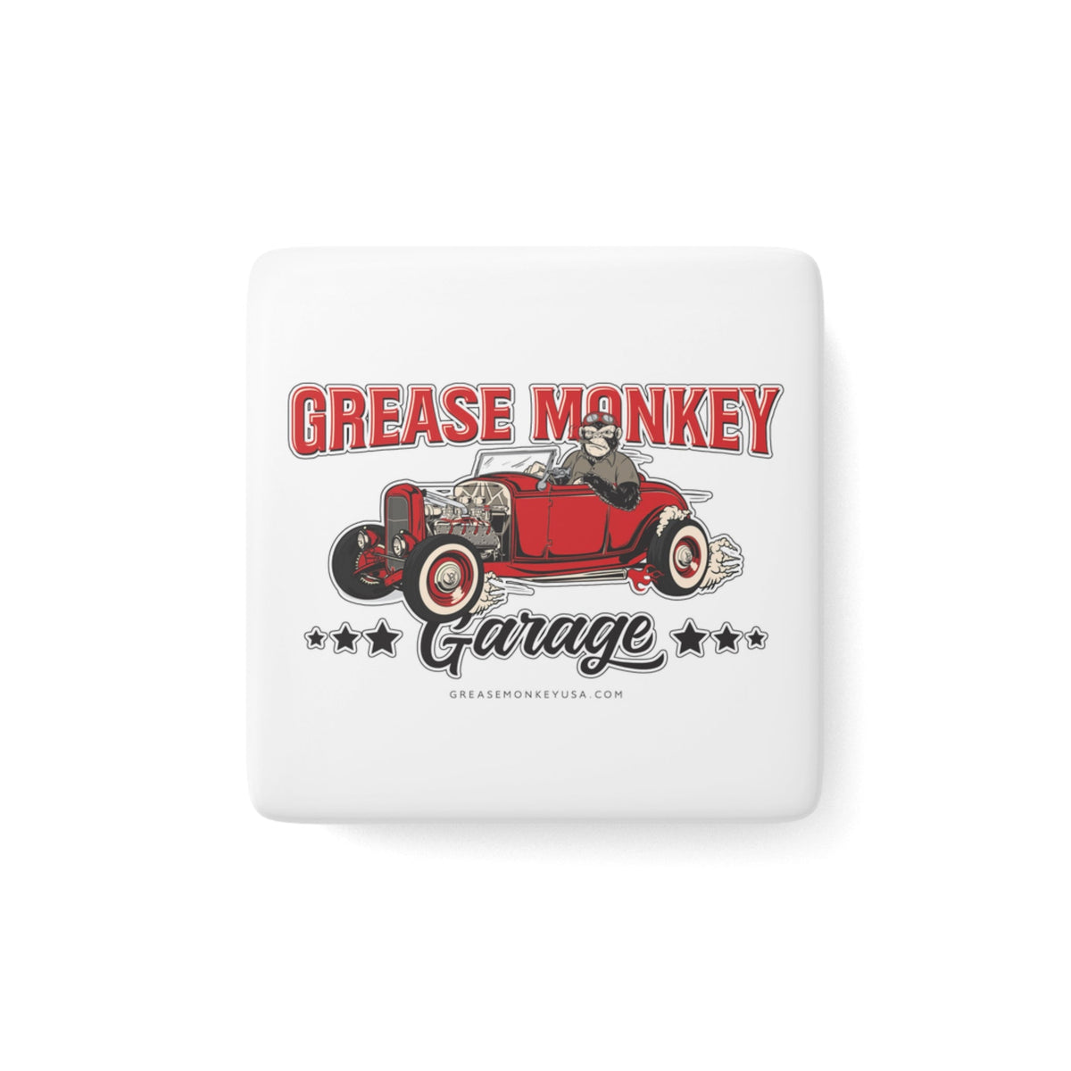 Grease Monkey Garage Square Porcelain Magnet