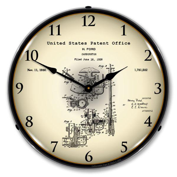 1928 Henry Ford Carburetor Patent Backlit LED Clock – Grease Monkey Garage