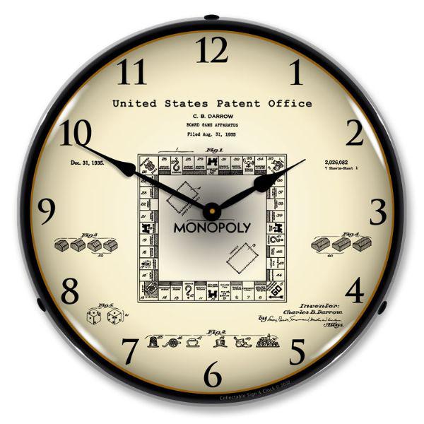 1935 Monopoly Game Patent Backlit LED Clock – Grease Monkey Garage