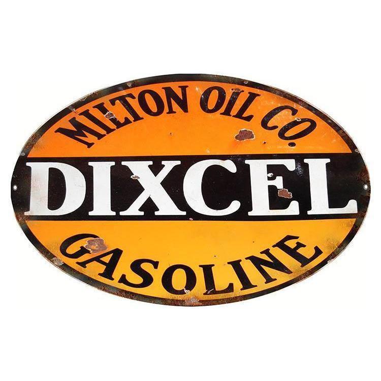 Aged Dixcel Gasoline Oval Metal Sign – Grease Monkey Garage