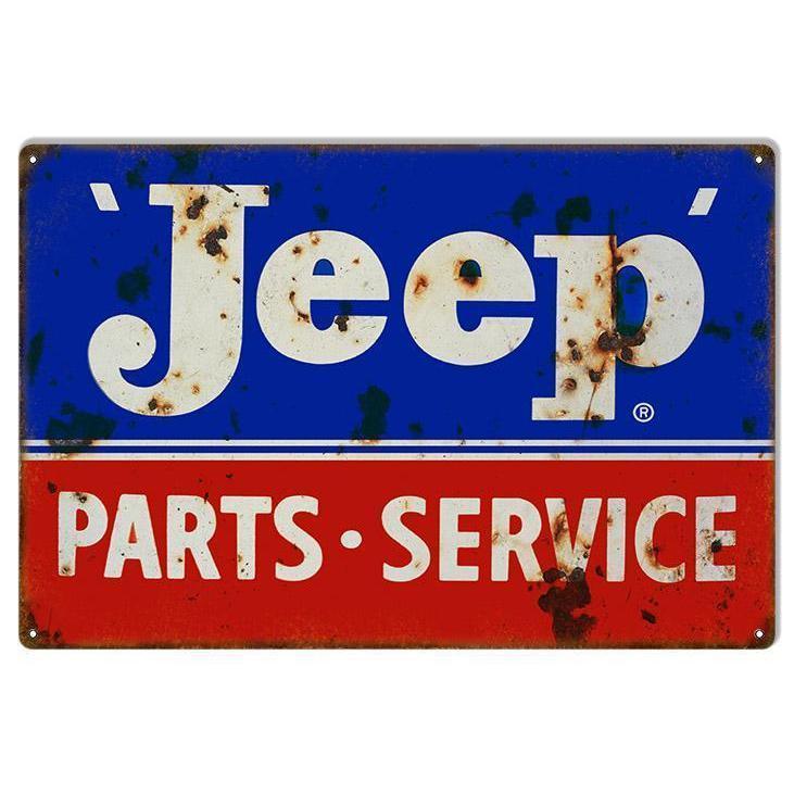 Aged Jeep Parts & Service Metal Sign – Grease Monkey Garage