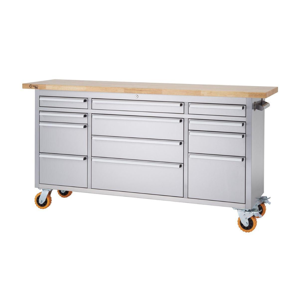 Trinity Professional Stainless Steel Rolling Workbench 72" x 19" - The ...