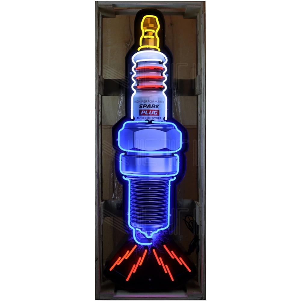 Neonetics Spark Plug Neon Sign in Shaped Steel Can | Grease Monkey Garage